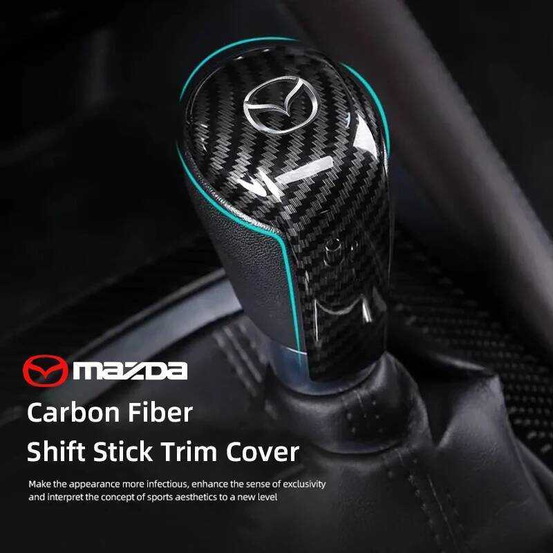 Fiber Carbon Car Gear Lever Cover Gearbox Shift Stick Trim For Mazda 2 ...