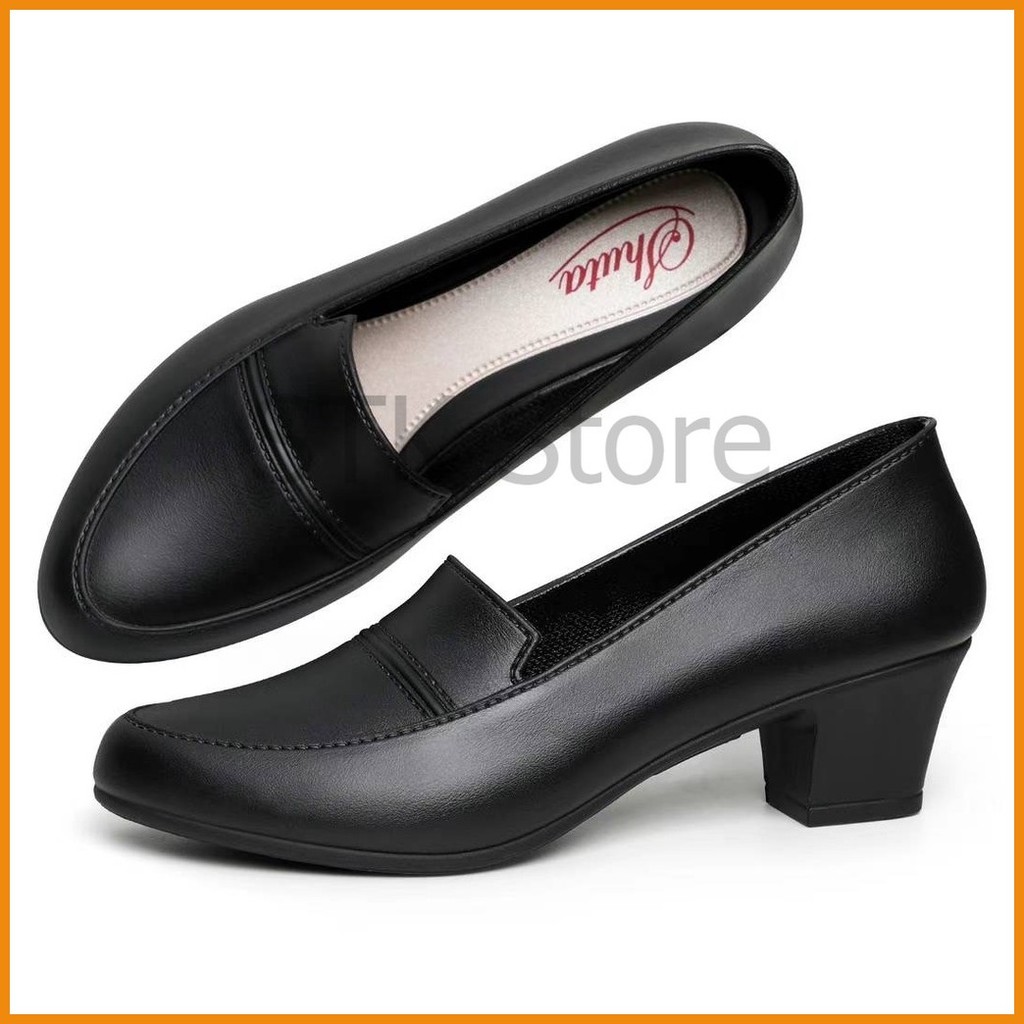 STK669 SHUTA Premium Black Shoes Korean Women Short High Heels Shoes ...