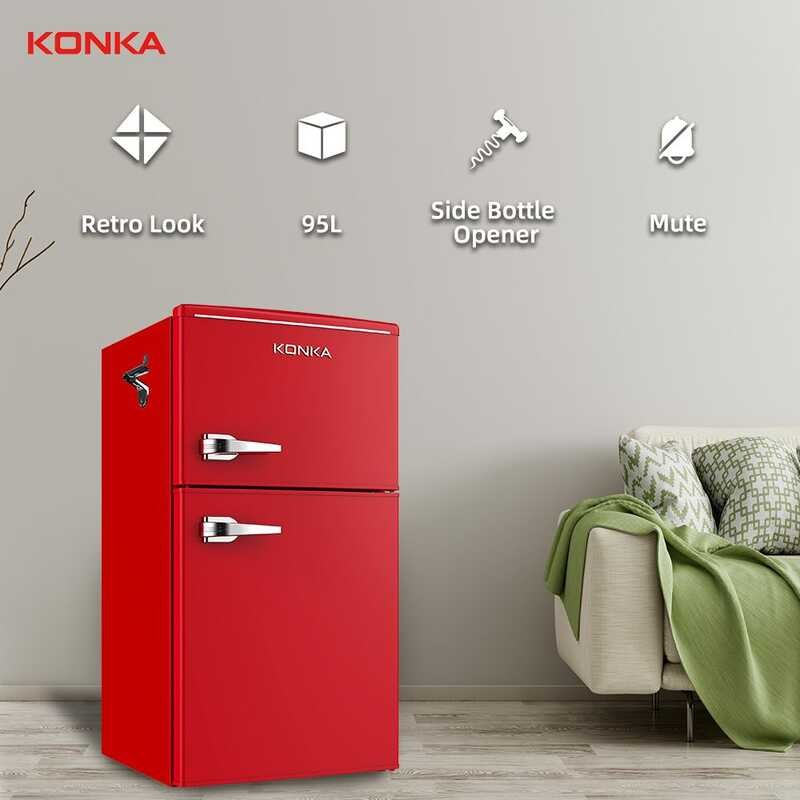 KONKA 3.2 Cu Ft, 95L Double Door Mini Fridge With Freezer For Bedroom ...