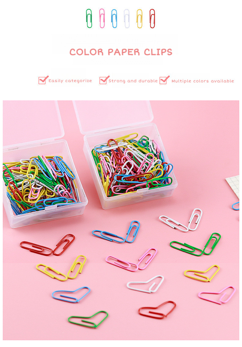 100 Pieces Office Supplies Multi-Color Paper Clips Boxed for Organizing ...