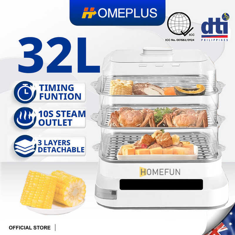 HOMEPLUS Electric Food Steamer 32L Large Capacity 3 Layers for Siomai ...