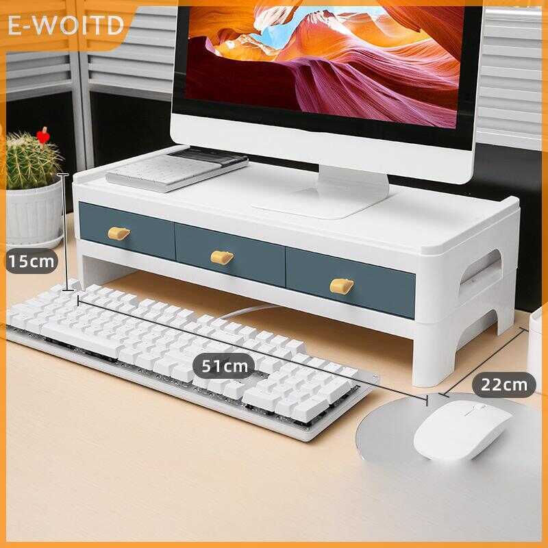 Double-Deck YUWO Computer Screen Riser Holder With 3 Drawer PC Monitor ...