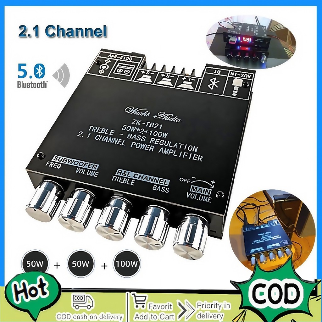 ZK-TB21 Bluetooth Car Audio Amplifier – 2.1 Channel, TDA7498E ...