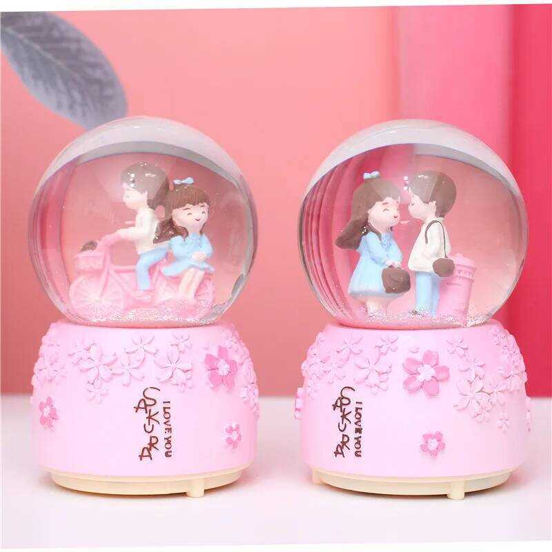 Glow Light Crystall Snow Globe Ball Music Box Couples Wife Girl ...