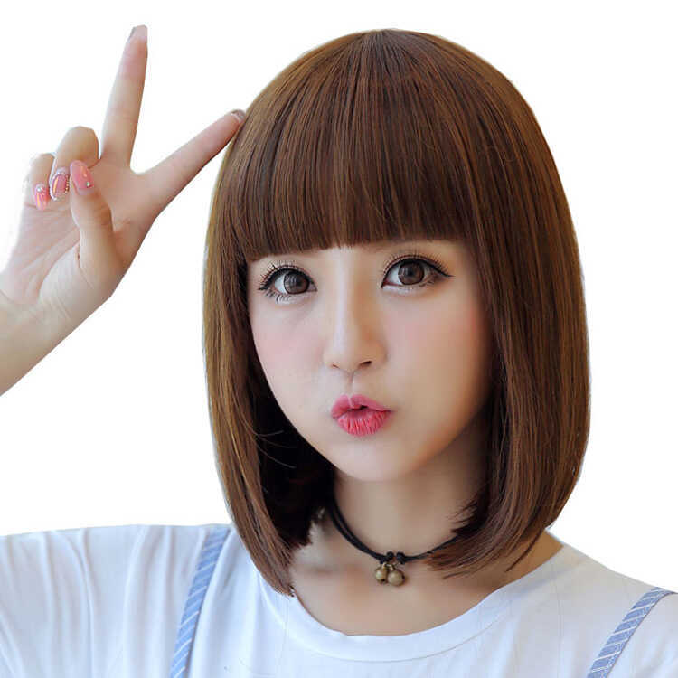 Wig Female bobo Head Flat Bangs Straight Hair Short Straight Hair ...