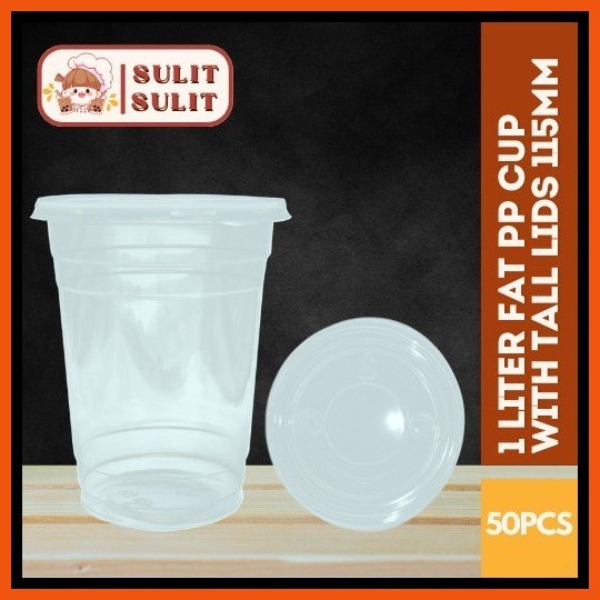 1 LITER FAT PP CUP w/ LIDS (50 pcs/ bundle) Disposable Plastic Cups ...