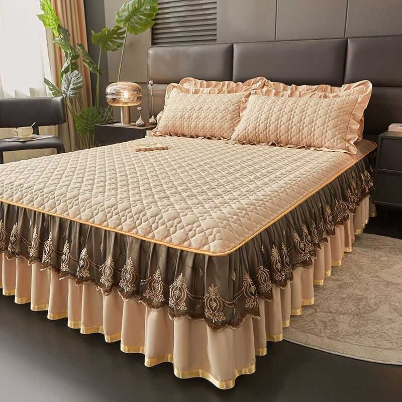 Lace Skirt Spread Pure Color Warm Bed Cover Thicken Cotton Bedspreads ...