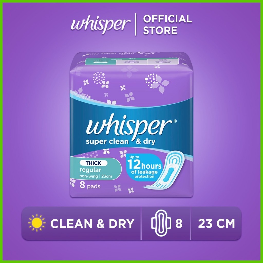 Whisper Super Clean & Dry Regular Flow Non-Wings 8s | Shopee Philippines