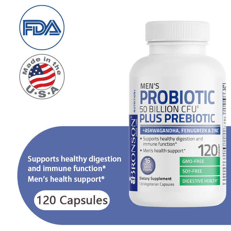 Bronson Men's Probiotic + Prebiotic Capsules Improve Digestive, Boost ...
