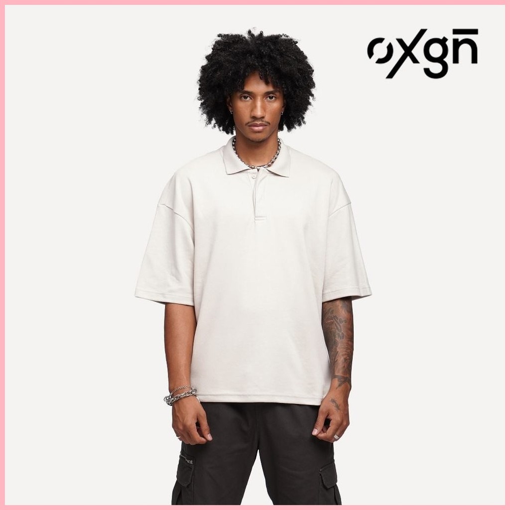 OXGN Oversized Polo For Men (Black/Bone) | Shopee Philippines