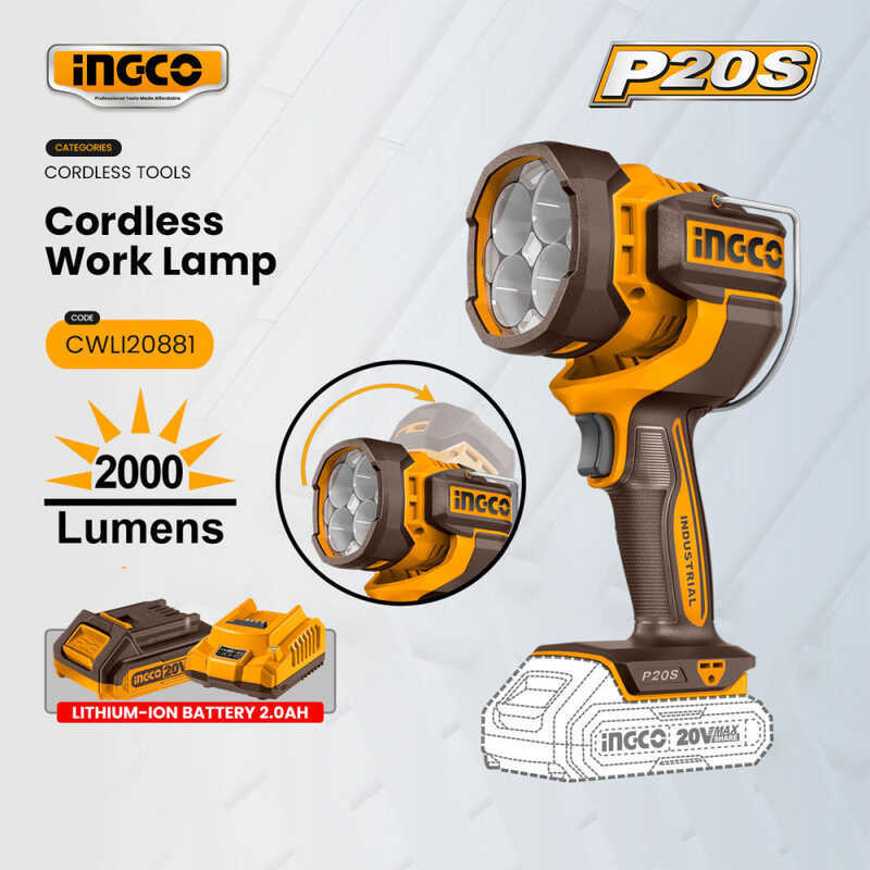 Ingco 20V Cordless LED Light W/ Battery Portable Work Lamp Bright ...