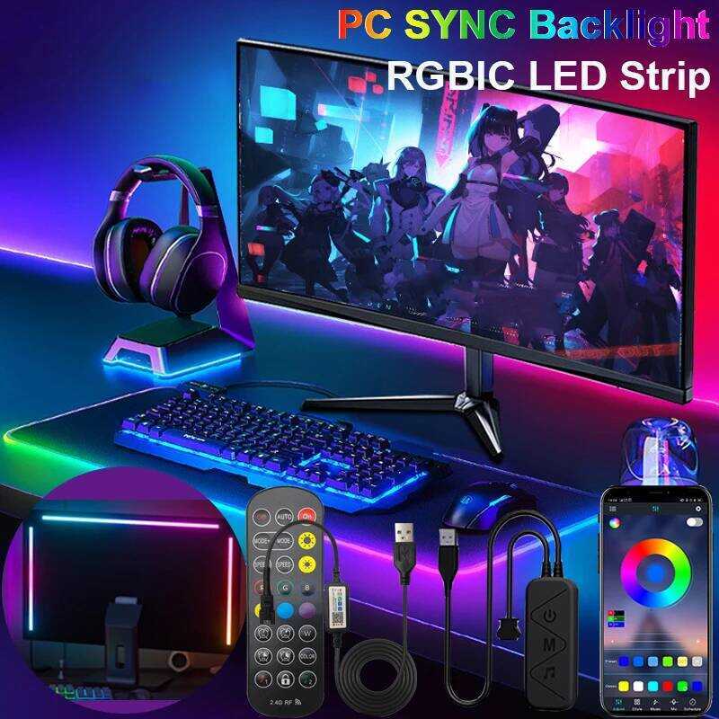 A Smart 2 Game PC Screen SYNC Backlight USB RGBIC LED Strip Light Color ...