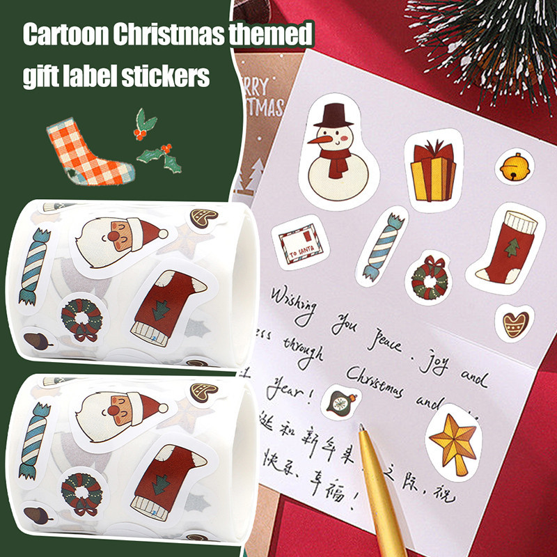1/3/5Rolls Cute Cartoon Christmas Theme Gift Tag Stickers - Xmas Party ...