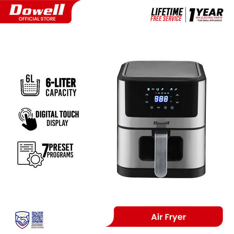 Dowell Af-6Dw 6 Liter Large Capacity Digital Touch Air Fryer With ...