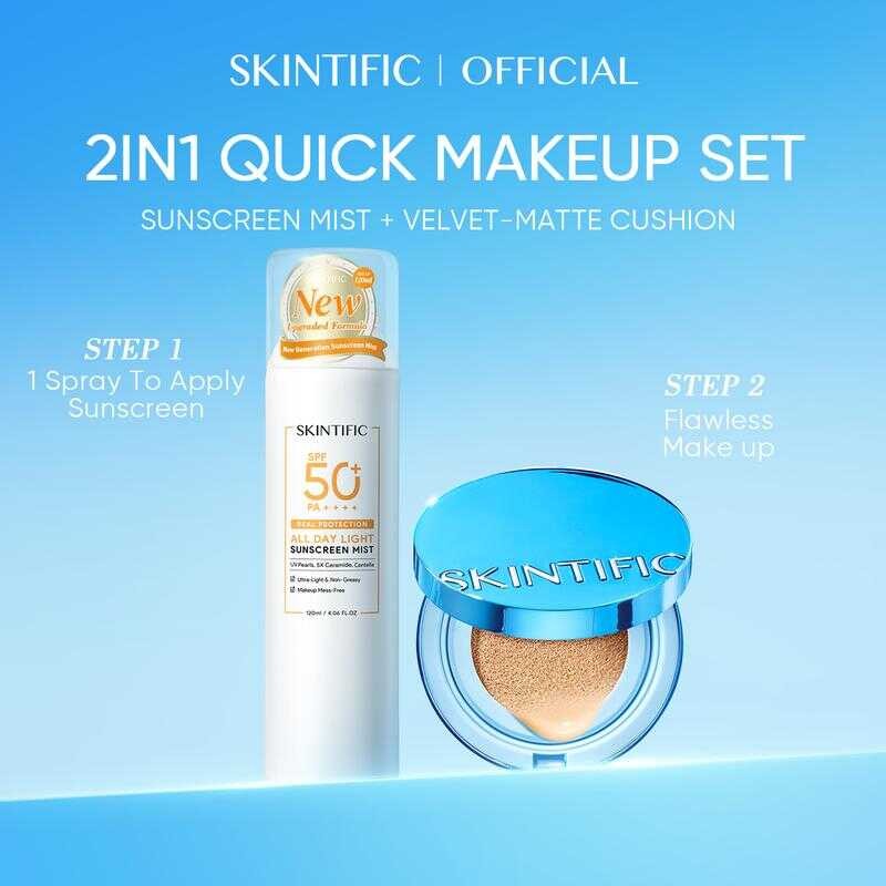 Skintific Velvet Matte Cushion+Sunblock Spray Mist FDA Approved High ...