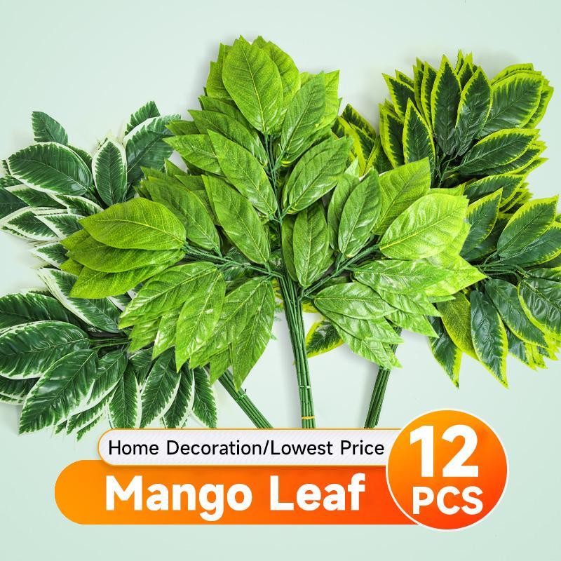 12pcs Artificial Birch Mango Maple Banyan Leaves Wedding Party Home ...