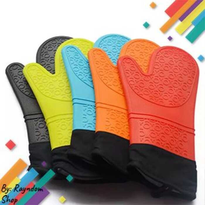 One Piece Thick Silicone Cooking Oven Mitts Heat Gloves Resistance 550 ...