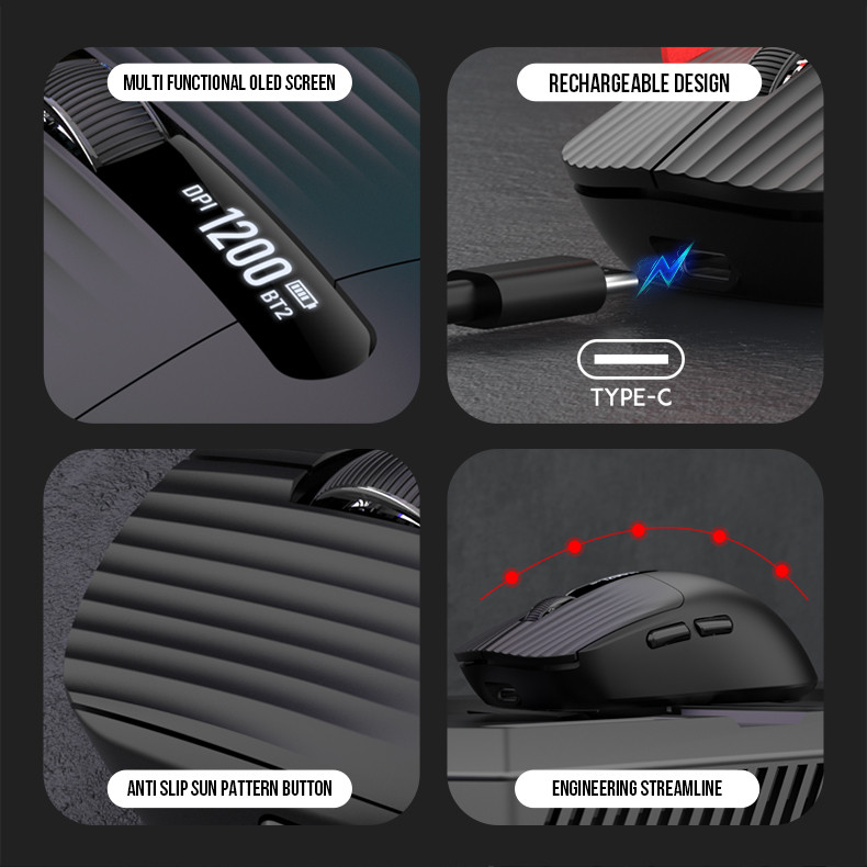 Raiku X8 Wireless Bluetooth Dual-Mode Keyboard/Mouse with OLED Display ...