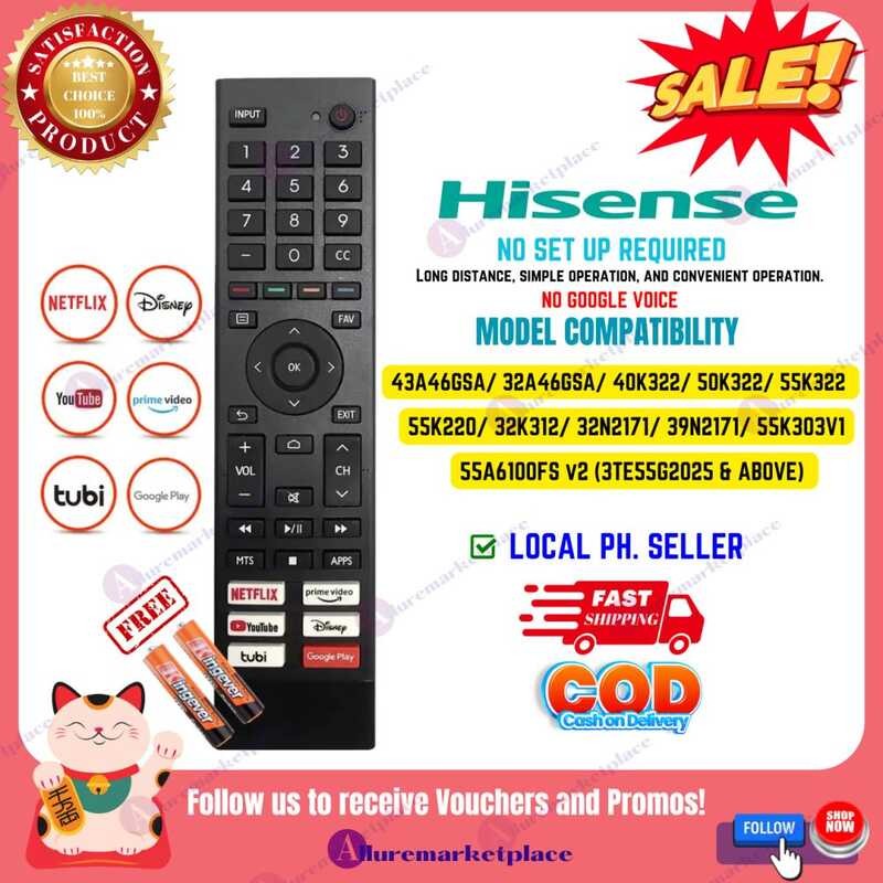 HISENSE Smart TV Remote Control Universal For 43A46gsa 32A46gsa 40K322 ...