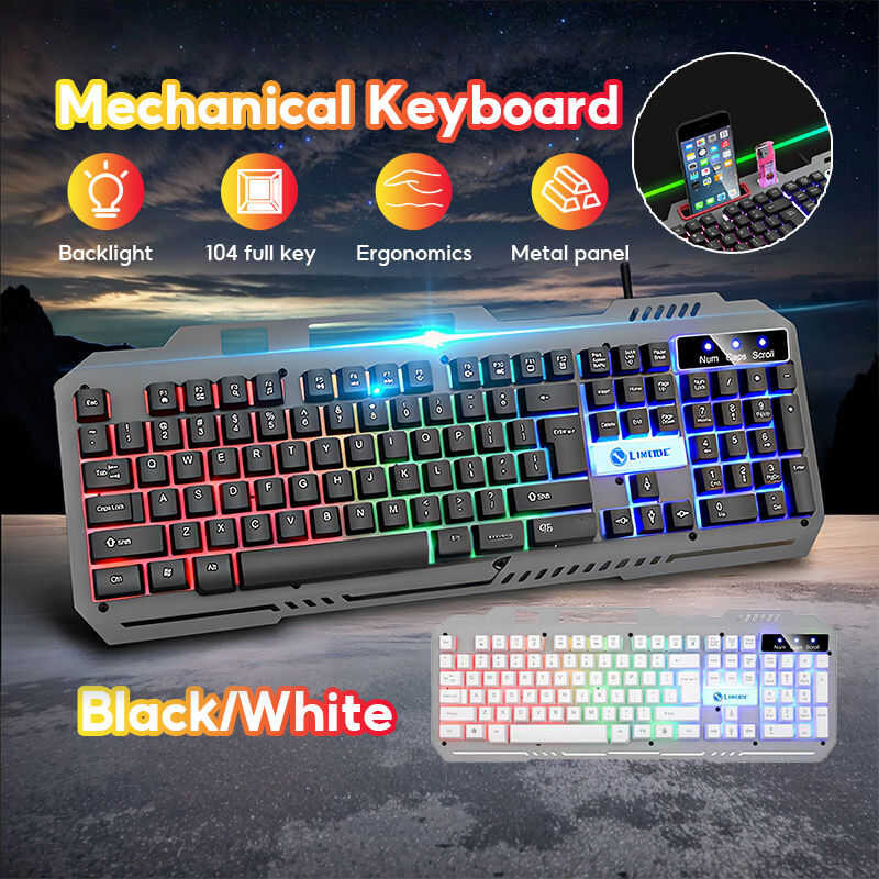 Wired Metal Keyboard Mechanical Gaming Hybrid Backlight 104 Keys With ...