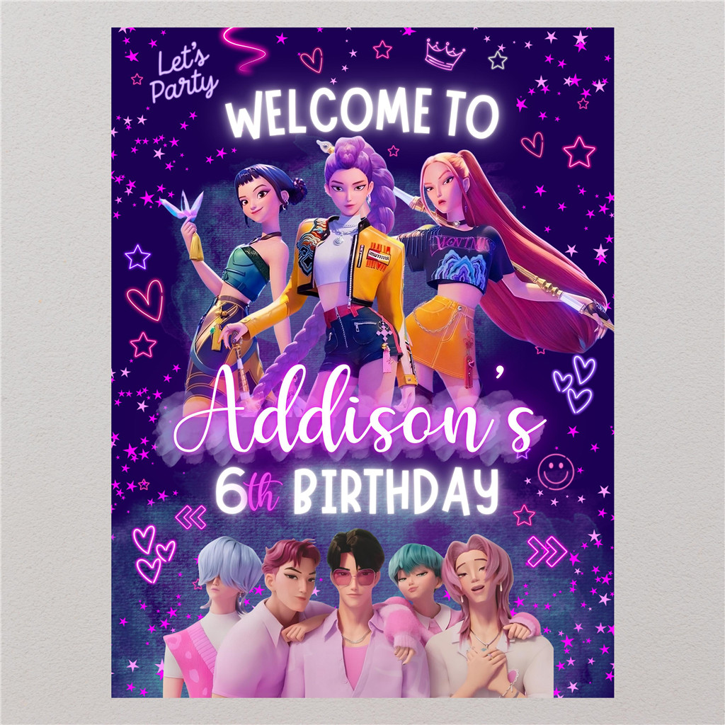 KPop Demon Hunter Birthday Banner, Kpop Anime Party Decor, Kpop ...