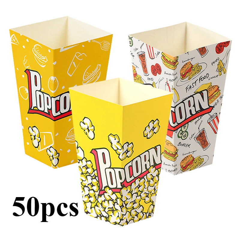 50Pcs 28OZ Popcorn Boxes Paper Disposable Paper Popcorn Bucket Party ...