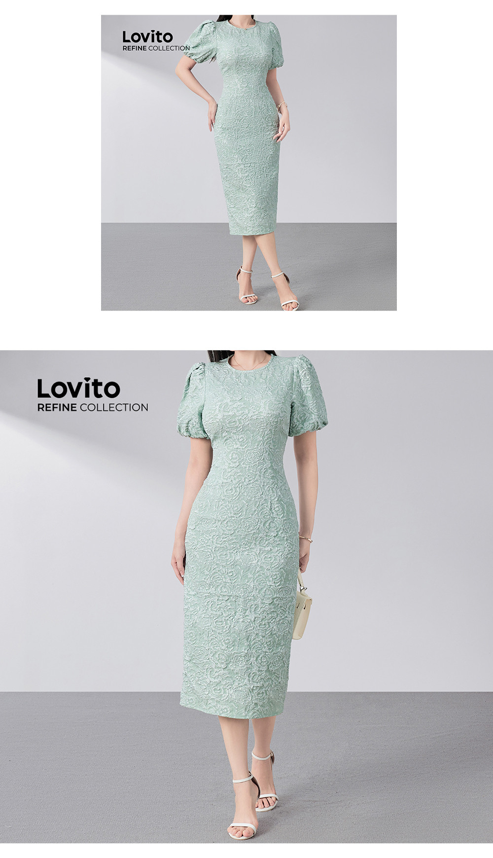 Lovito Refine Elegant Dress with Pleated Split Back in Blue and Green for Spring/Summer LR21E060 ...
