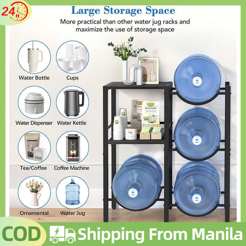 Mineral Water Gallon Rack 3 Layer Jug Stand With 2 Storage Shelves ...