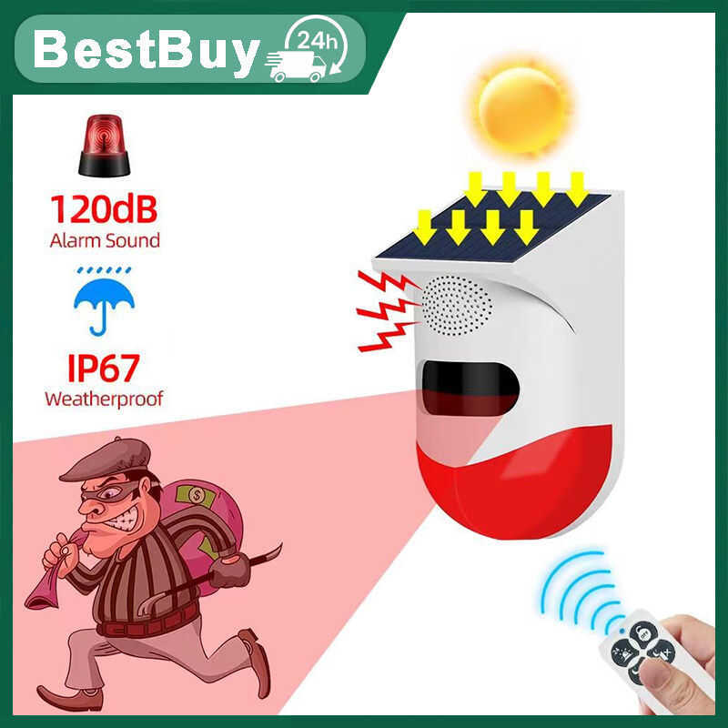 Solar Sensor Alarm With Sound And Light Siren Ip65 129Db Home Security ...