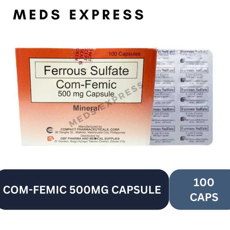 Ferrous Sulfate Com-Femic 500Mg Capsule | 50 & 100 Caps L Exp Date: 5/ ...
