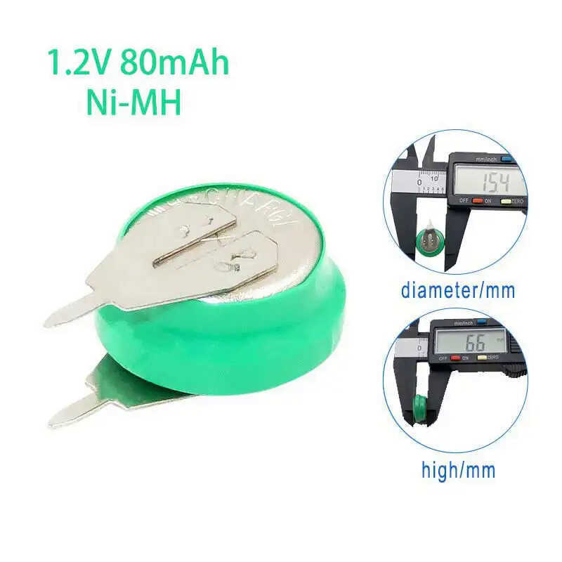 1.2V New 80Mah Ni-Mh Rechargeable Batteries Coin Cell With Solder Pins ...