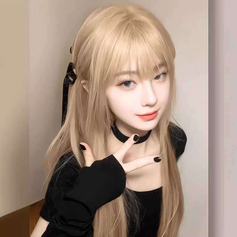 Wig Female Blonde Long Curly Hair Long Hair Full Headgear Style Female ...