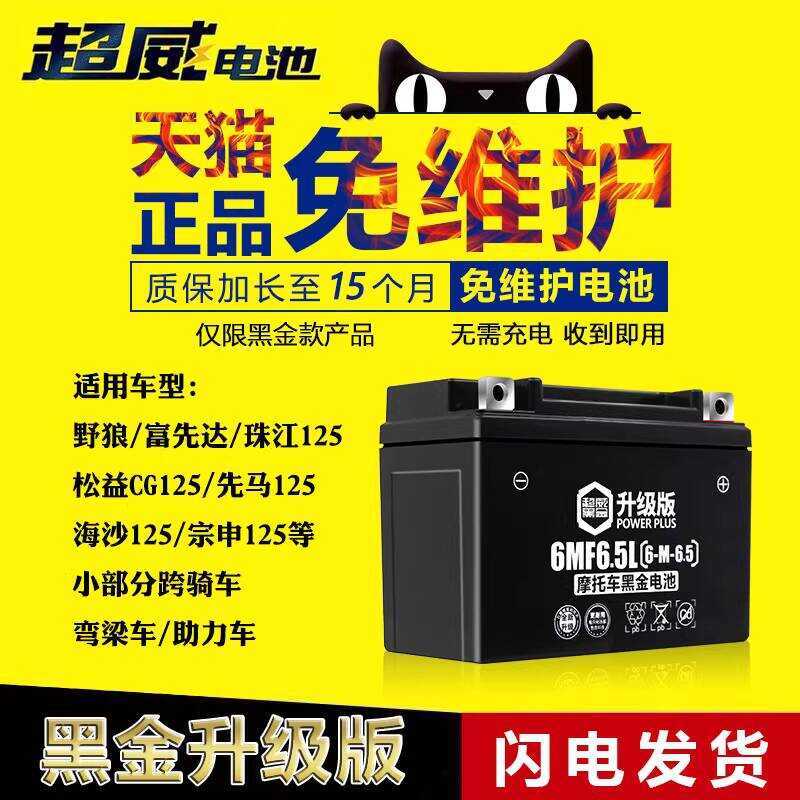 Super Power Motorcycle 12N6.5-3A Water 12V 6.5AH Wolf Pearl River CG125 ...