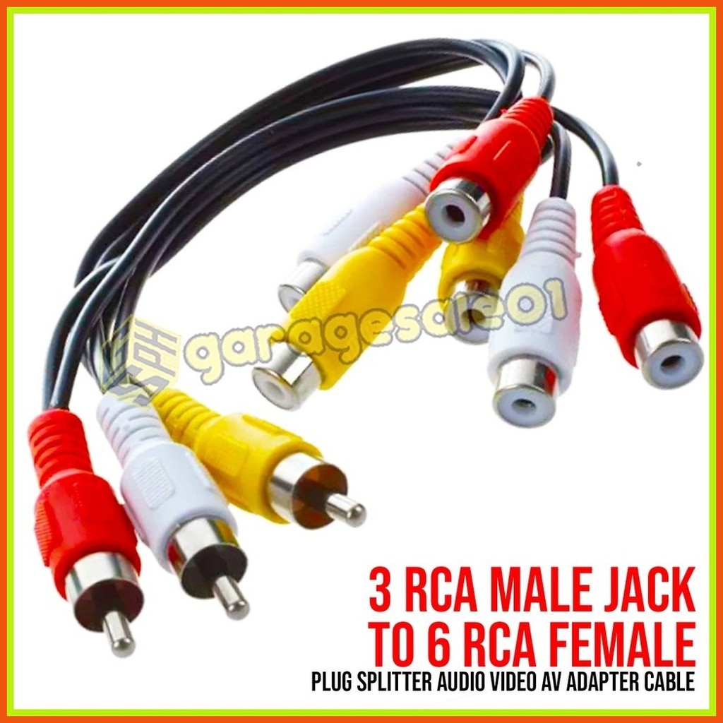 3 RCA Male Jack to 6 RCA Female Plug Splitter Audio Video AV Adapter ...