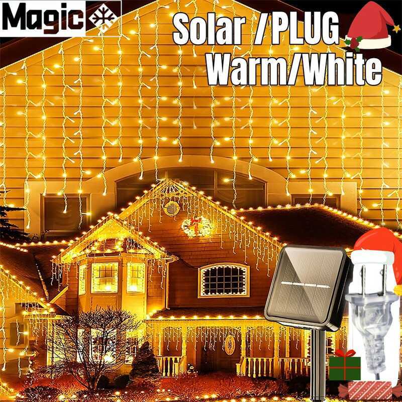 Solar Christmas Icicle Lights LED Curtain Light For Outdoor Waterproof ...