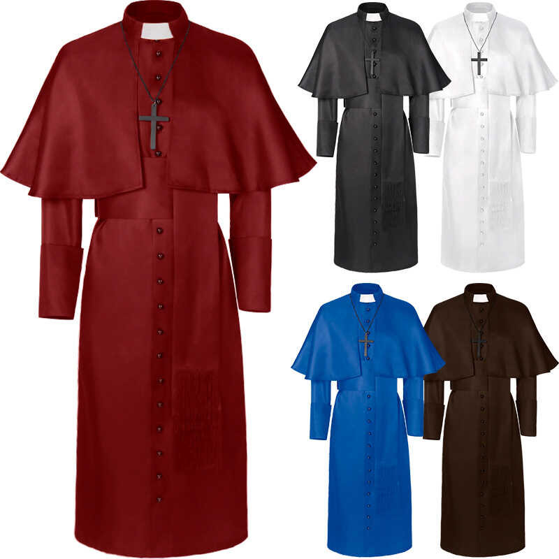 Priest Solid Color Cosplay Medieval Priest Costume Halloween Christmas ...