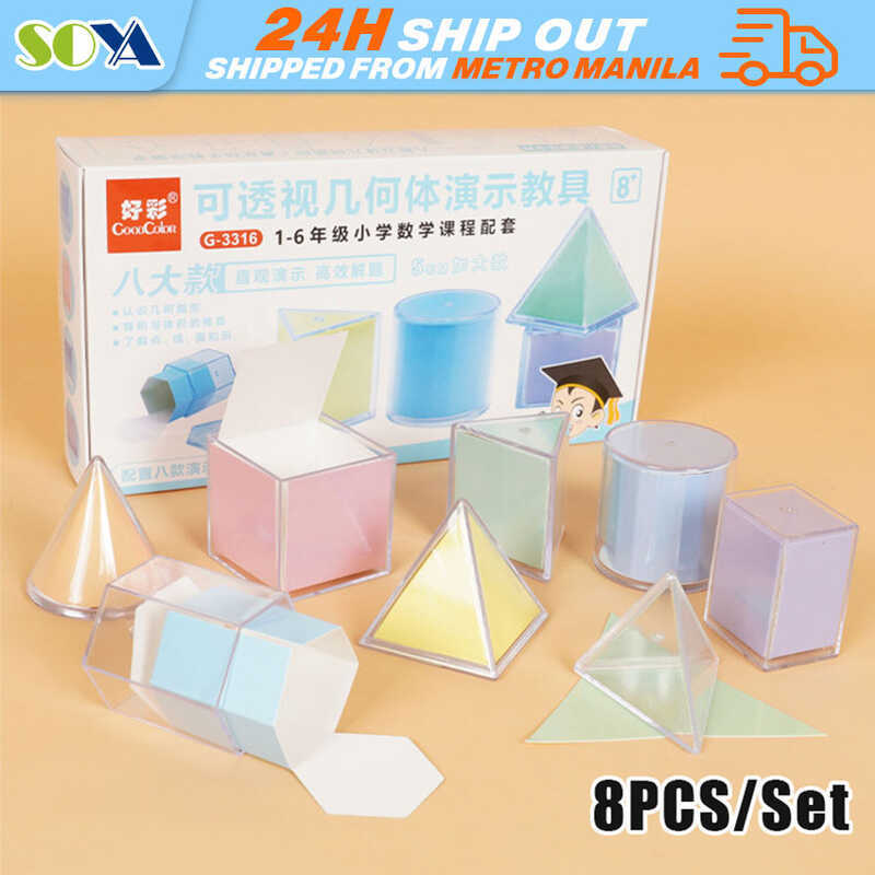 8 Pieces Transparent 3D Montessori Geometry Solids Model Teaching Aids ...