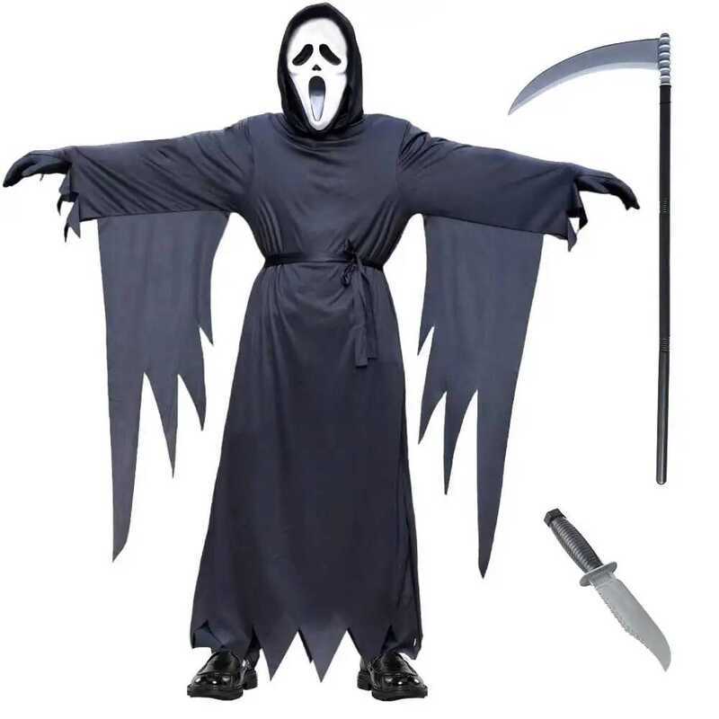 Adult 2 Kids Horror Scary Costume Boys Girls Death Ghostface Dress ...