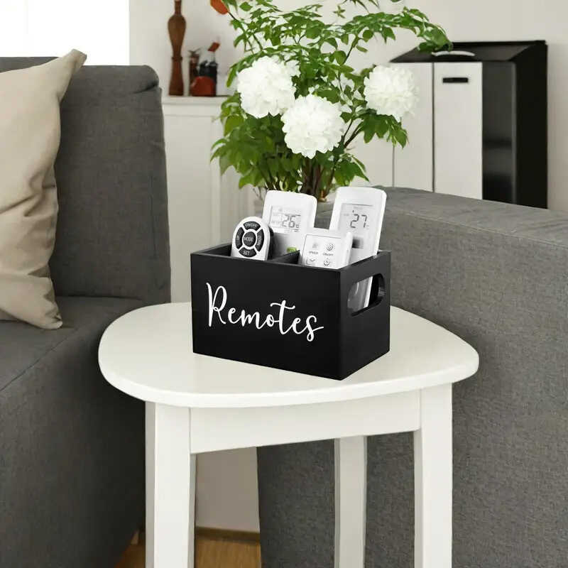 Living Room Remote Control Storage Wooden Box Desktop Organizer Basket ...