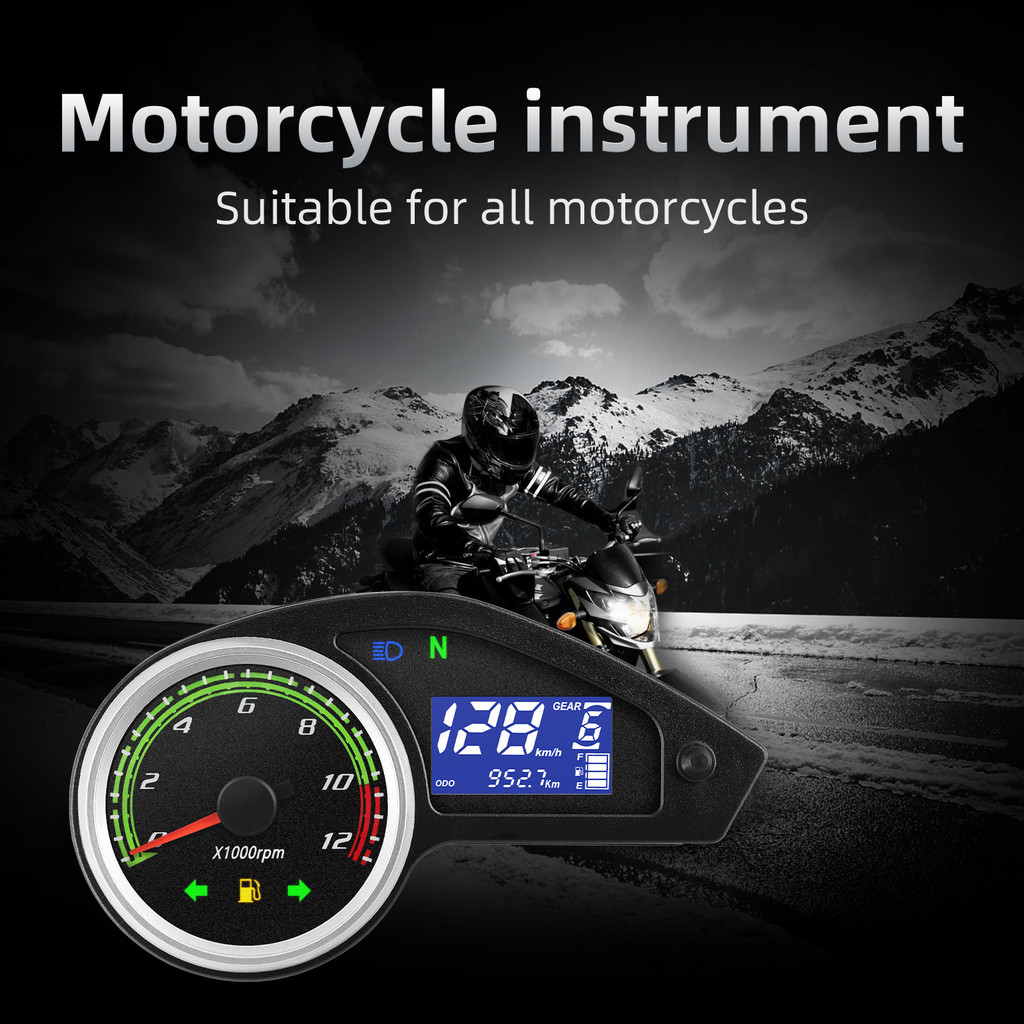 Digital Meter Speedometer Odometer Motorcycle Tachometer 12K RPM Oil ...