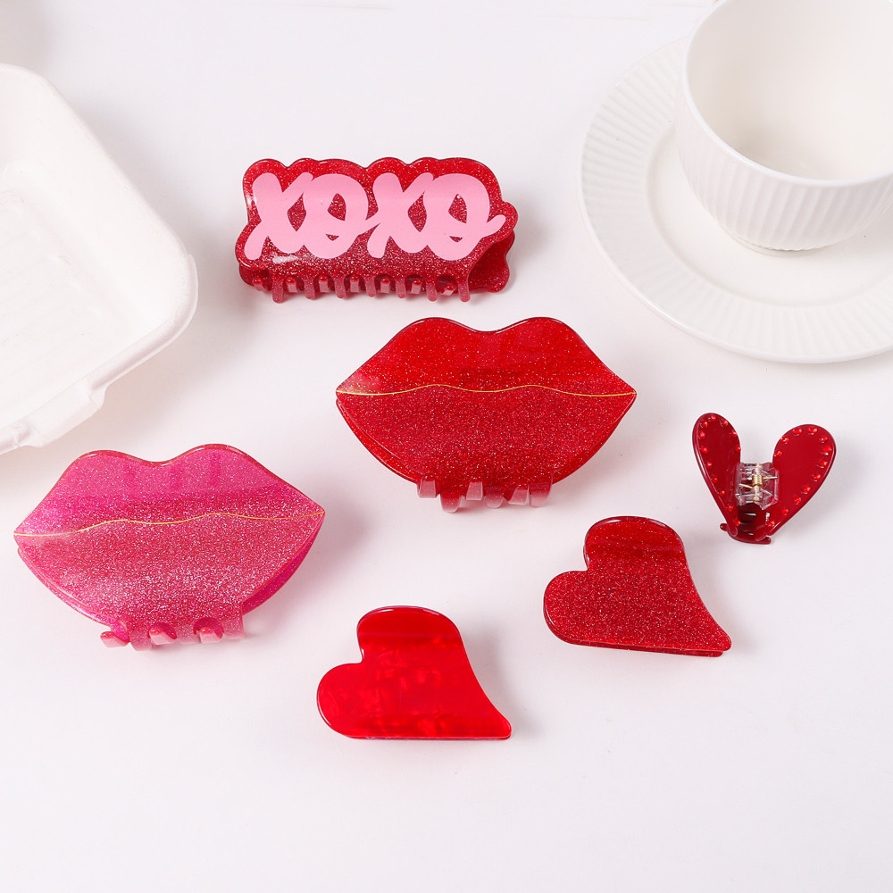 Red Series Lip Heart Clips Sweet Cool Daily Versatile Back-Head Hair ...