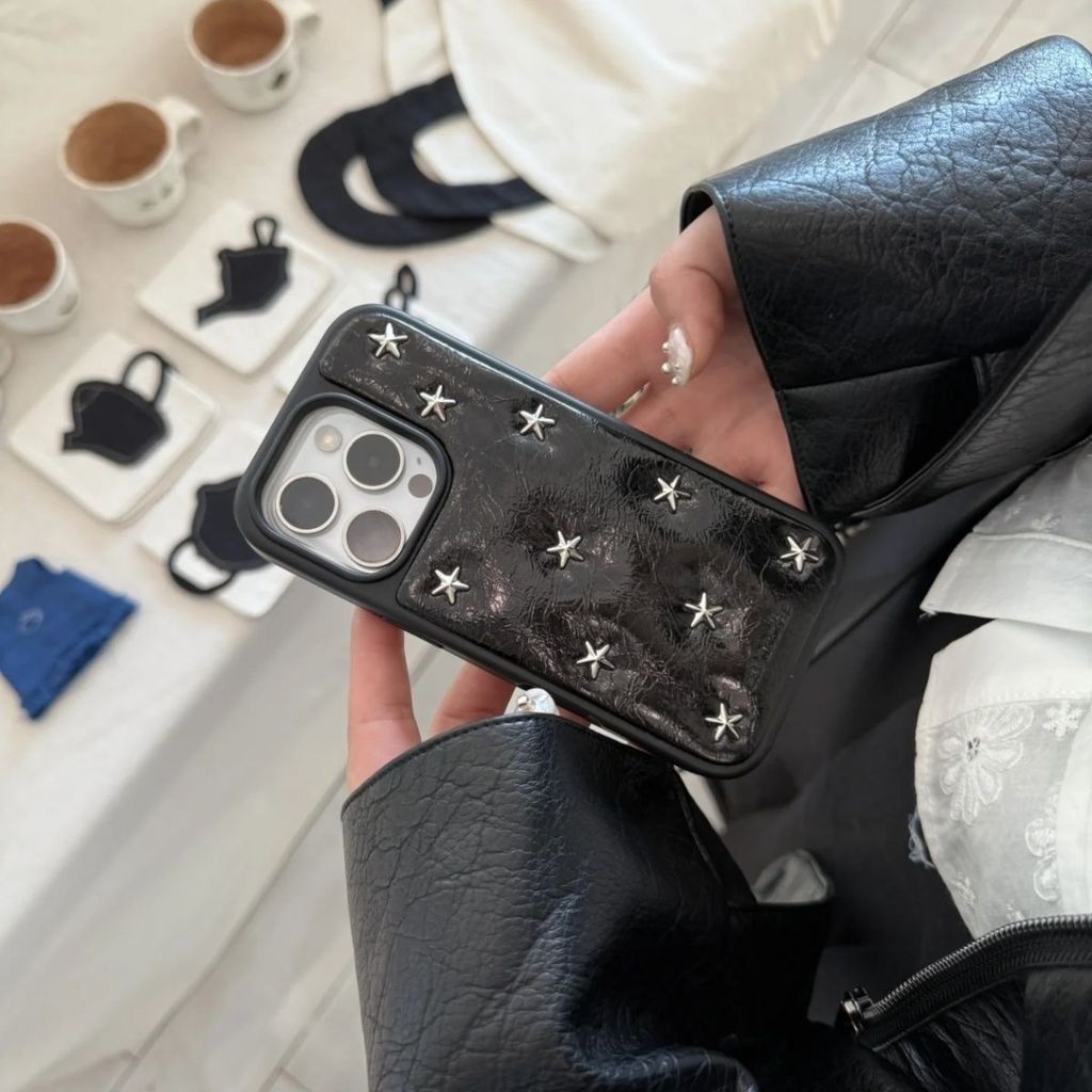 Exclusive Niche Design ins Style Simple Star Rivets Oil Wax Leather ...