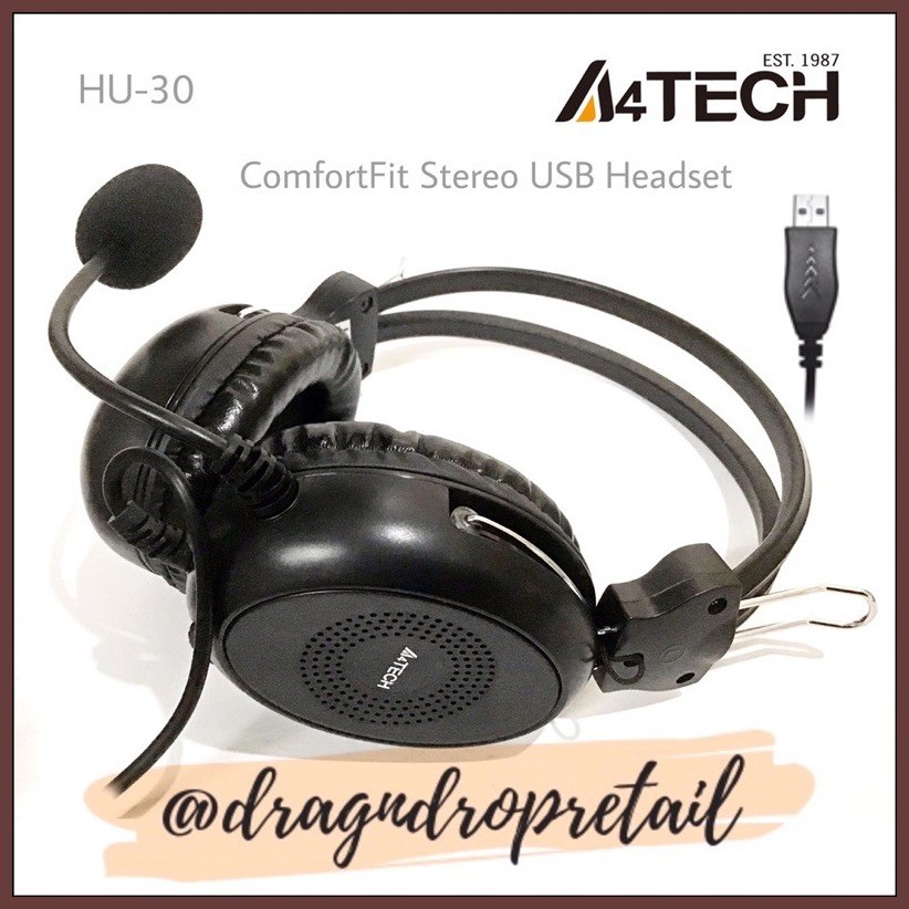 ۩ ♻ A4TECH HU-30 ComfortFit Stereo USB Headset Headphone with Mic ...
