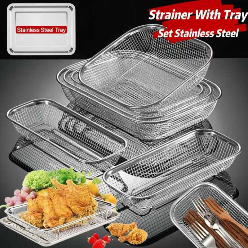 2In1 Drain Steel Strainer Frying With Cooking Baking Fried Tray Oil ...