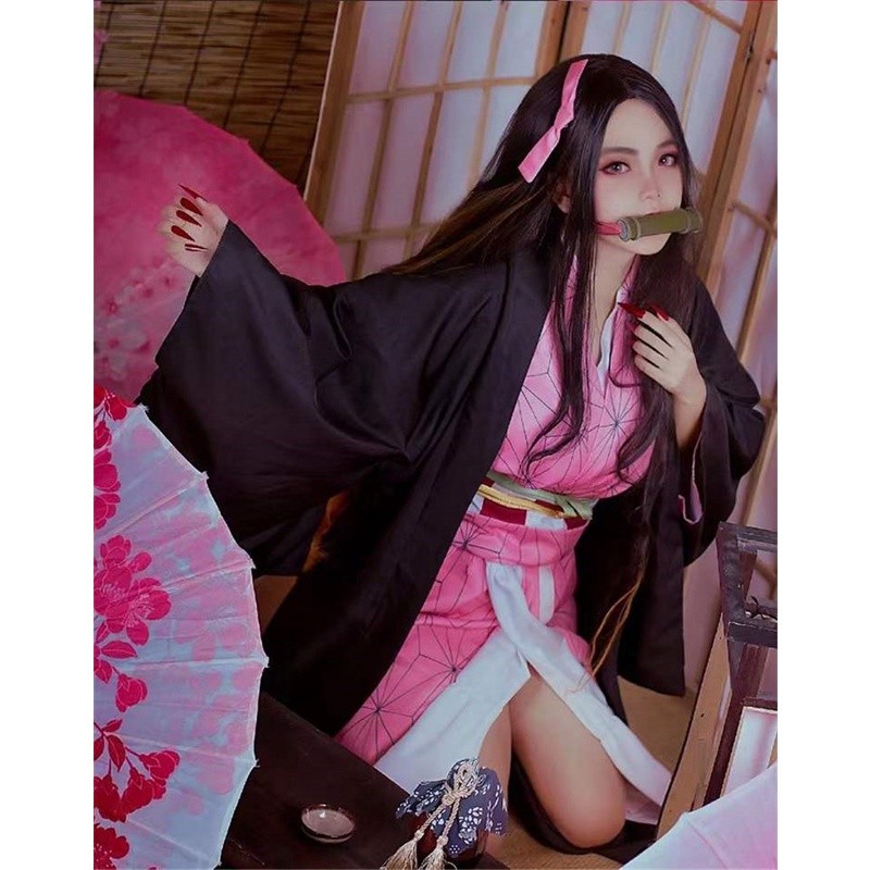 Full Set Demon Slayer Nezuko Cosplay Costume for Kids Adult Women Girl ...