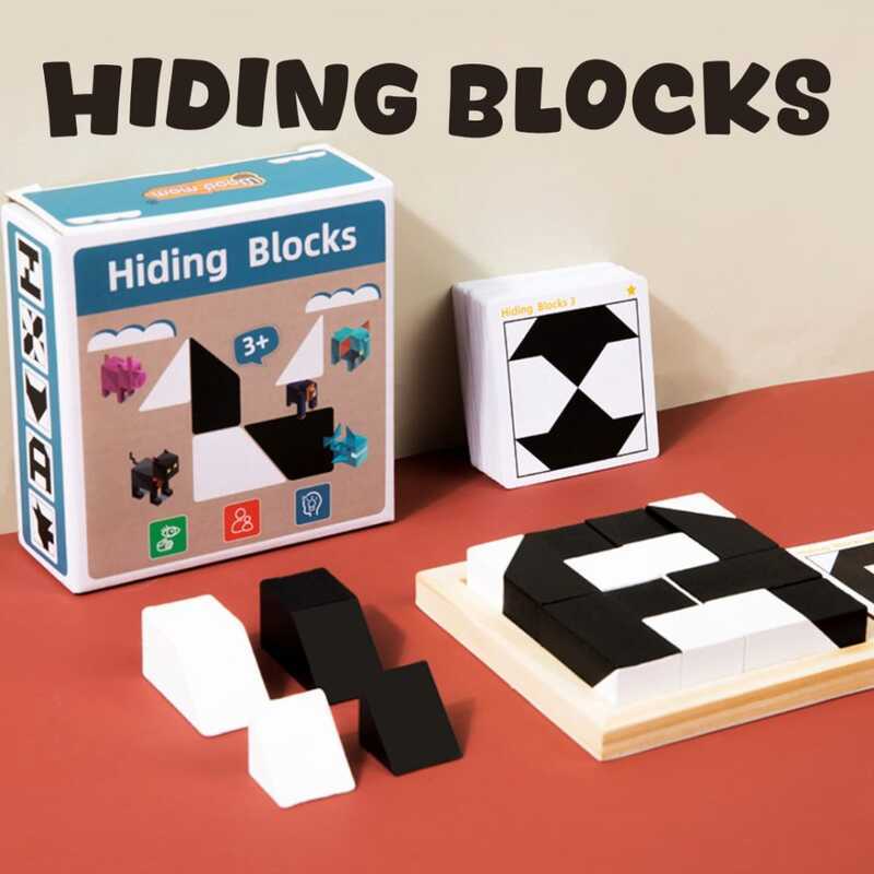 BYJ Hiding Black And White Hide Blocks Wooden Tangram With Cards Puzzle ...