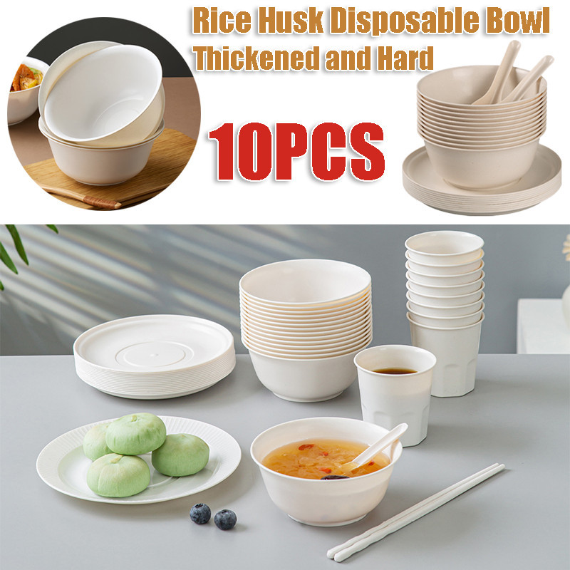 10Pcs Rice Husk Disposable Bowl Thickened Disposable Biodegradable ...