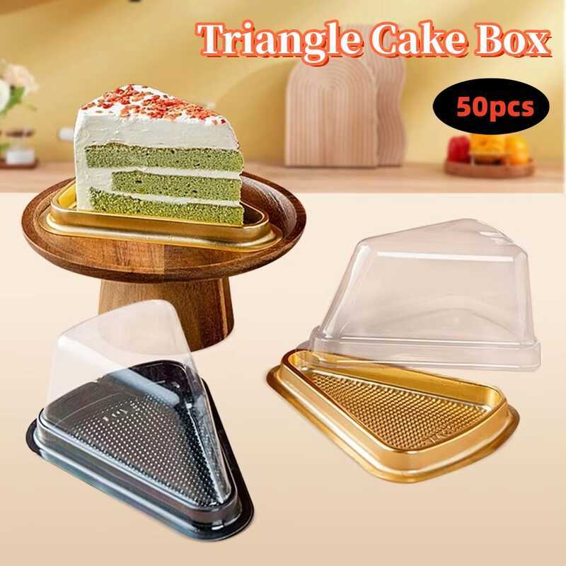 50Pcs Triangle Plastic Cake Slice Boxes Disposable Cheesecakes Box 8 In ...