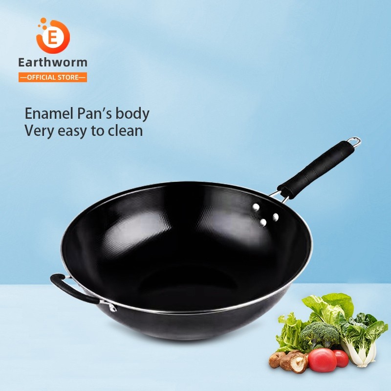 Earthworm Enamel Frying Non Stick Rust-proof Carbon Steel Fry Pan for ...