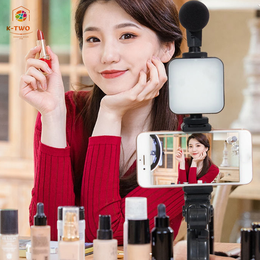 Live Vlogging Tripod Selfie Mic Kit With Broadcast Fill Light Microphoe | Shopee Philippines